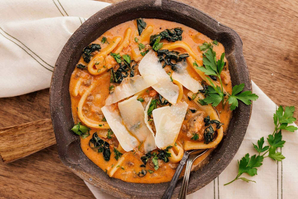 Creamy Elk Sausage and Kale Soup – Grandma's Frozen Noodles